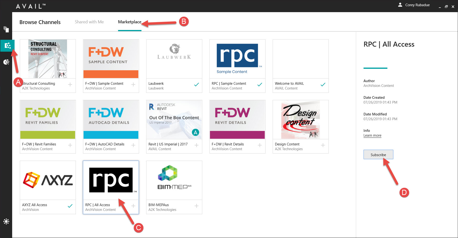 How do I use RPC content that is in AVAIL with ArchVision Dashboard?